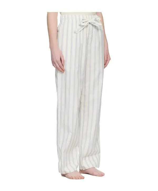 TEKLA Drawstring Striped Pajama Pants - White