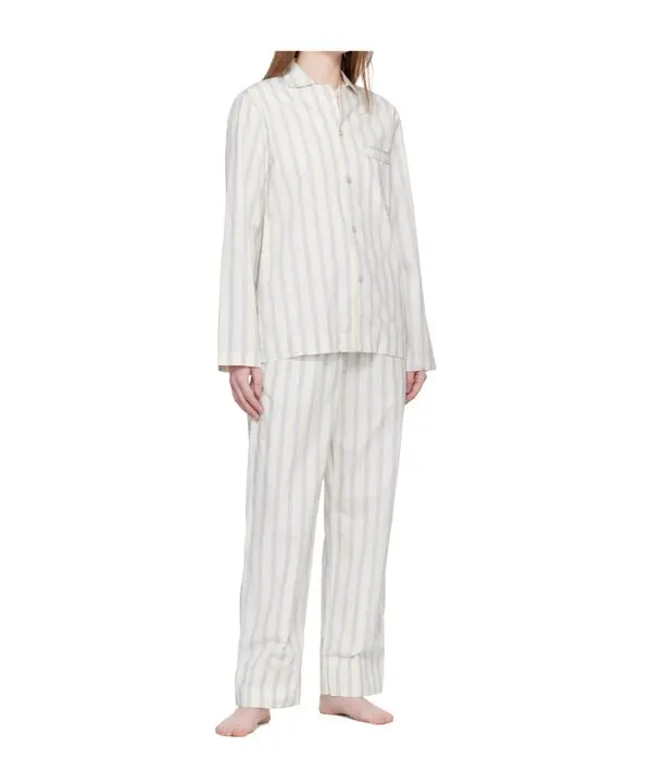 TEKLA Drawstring Striped Pajama Pants - White