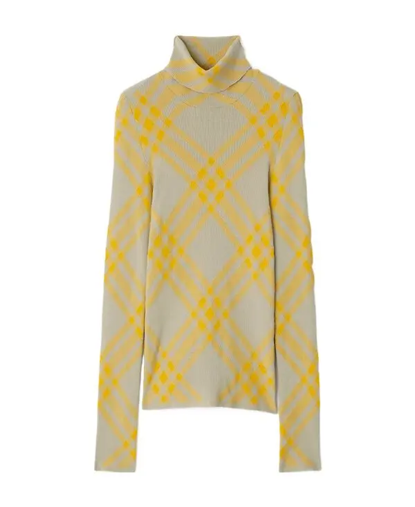 Burberry Checked Roll Neck Jumper - Nude