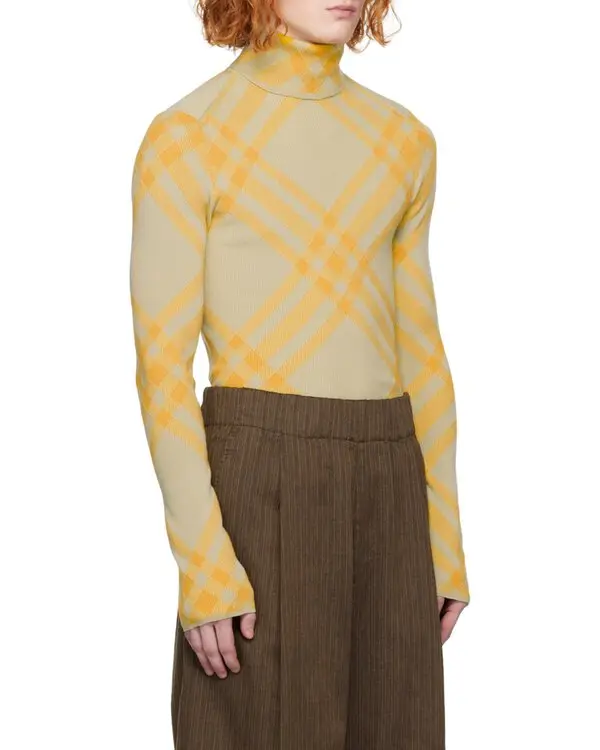 Burberry Checked Roll Neck Jumper - Nude