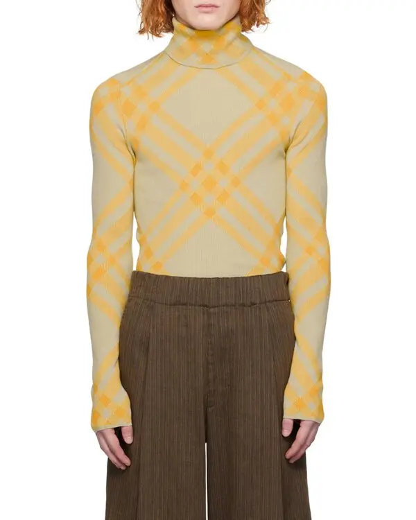 Burberry Checked Roll Neck Jumper - Nude