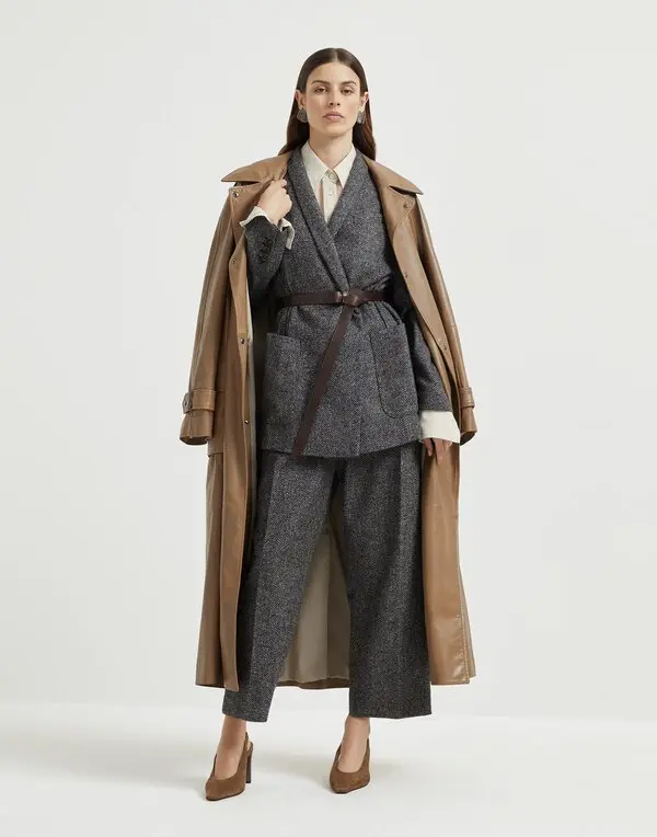 Brunello Cucinelli Herringbone Patterned Belted Jacket