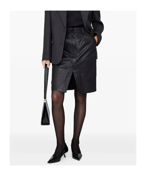 ANINE BING Leather Button-front Skirt