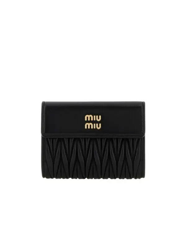 Miu Miu Logo-lettering Matelassé Wallet - Black