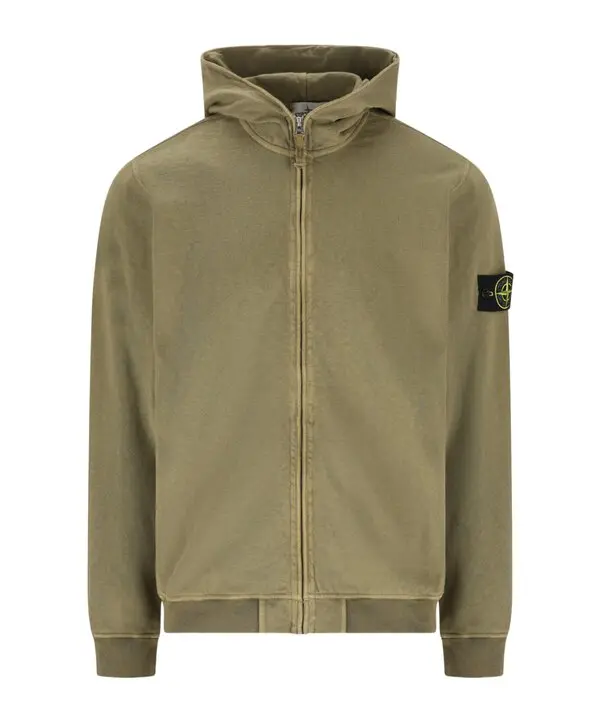 Stone Island Logo Patch Zip-up Hooded Jacket