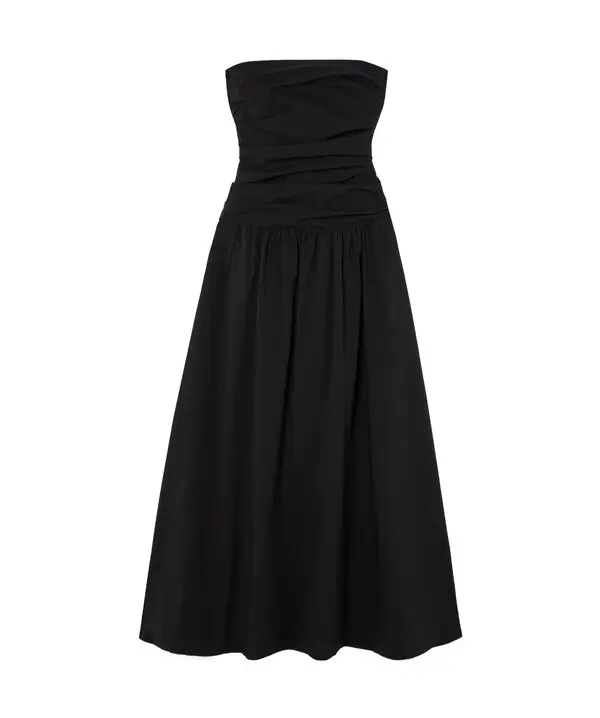 ST. AGNI Strapless Tie-back Crinkled Cotton-blend Maxi Dress - Black