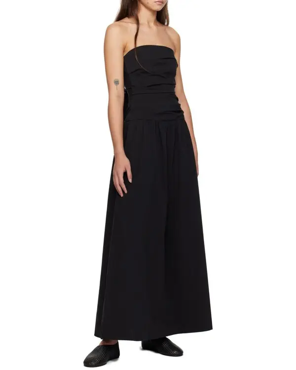 ST. AGNI Strapless Crinkled Cotton-blend Maxi Dress