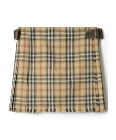 Burberry Checked Frayed-edge Mini Kilt - Sand Beige