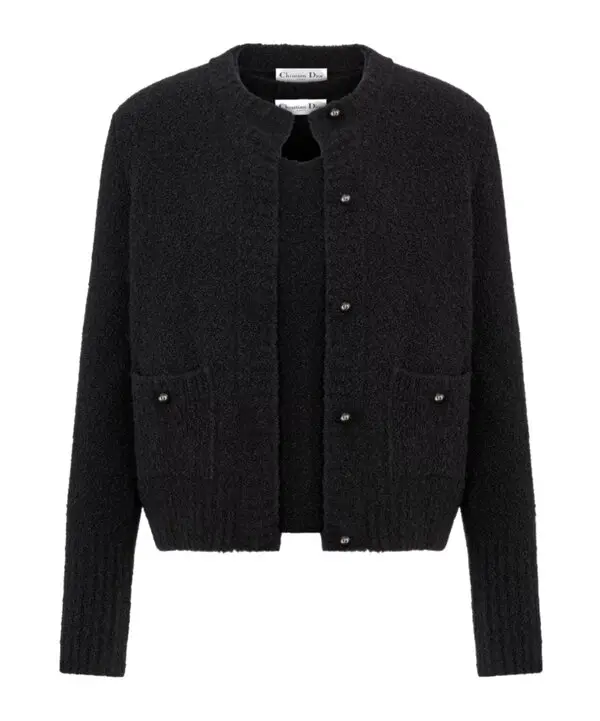 Dior Textured Knit Twinset With Gold-finish Tribales Buttons - Black