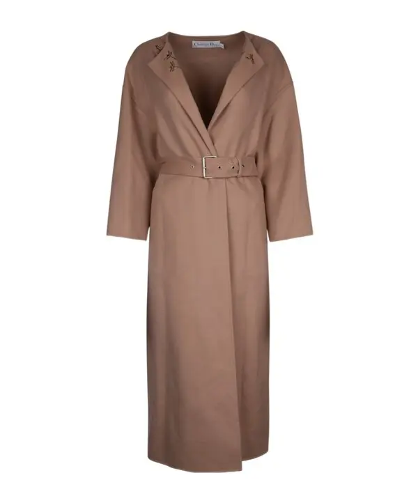 Dior Long-sleeved Coat With Belt - Brown