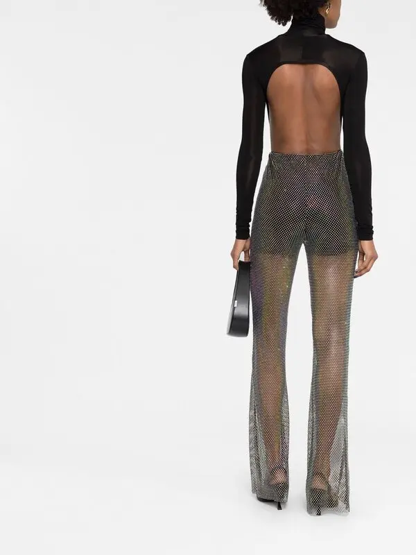 ROTATE BY BIRGER CHRISTENSEN Mesh Wide-leg Pants With Crystal Embellishments