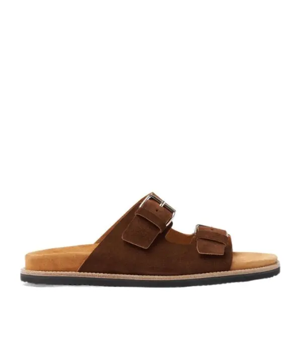 SCAROSSO Enea Buckled Slip-on Sandals - Brown
