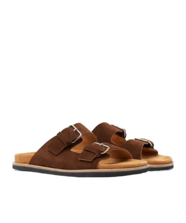 SCAROSSO Enea Buckled Slip-on Sandals - Brown