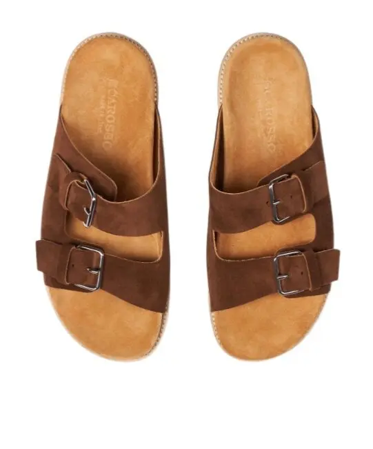SCAROSSO Enea Buckled Slip-on Sandals - Brown
