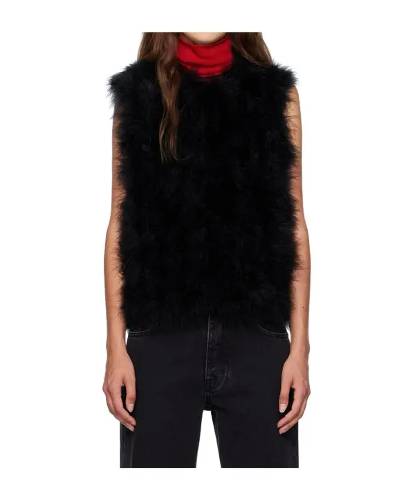 YVES SALOMON Cropped Feather Vest - Black