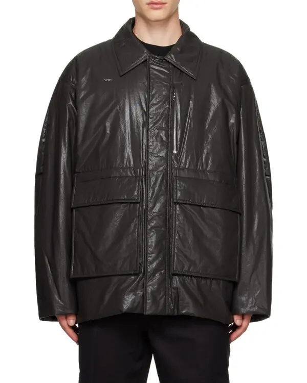 WOOYOUNGMI Leather Lapel Long-sleeved Casual Jacket - Black