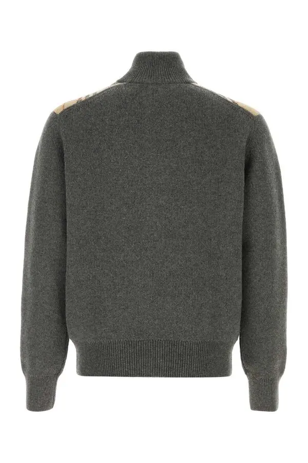 Burberry Checked Detail Zip-up Cardigan - Grey