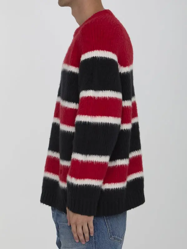 Celine Oversized Crew Neck Sweater In Brushed Striped Cotton