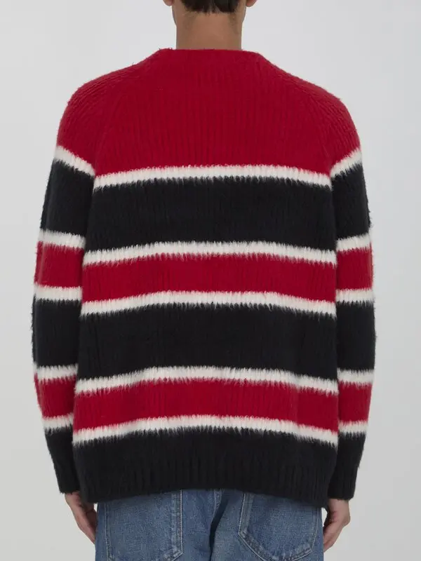 Celine Oversized Crew Neck Sweater In Brushed Striped Cotton