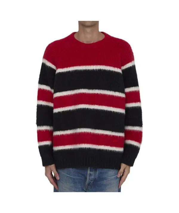 Celine Oversized Crew Neck Sweater In Brushed Striped Cotton - Black