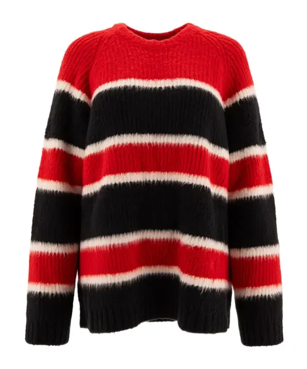 Celine Oversized Crew Neck Sweater In Brushed Striped Cotton - Black