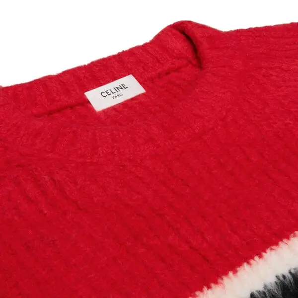 Celine Oversized Crew Neck Sweater In Brushed Striped Cotton