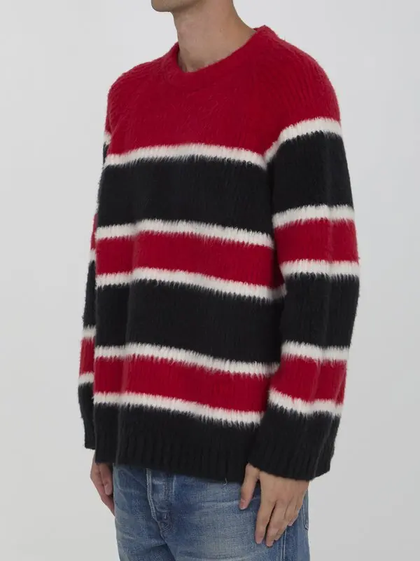 Celine Oversized Crew Neck Sweater In Brushed Striped Cotton