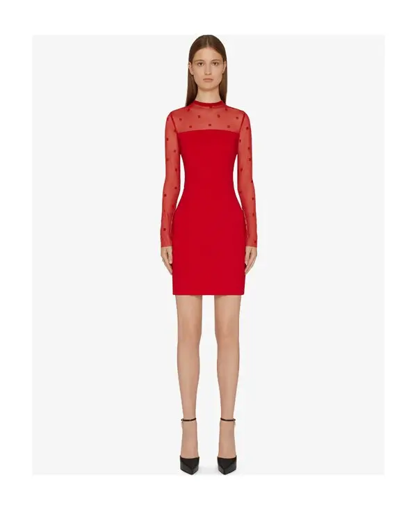 Givenchy Mock Neck Dress In Bi-material 4g Pattern