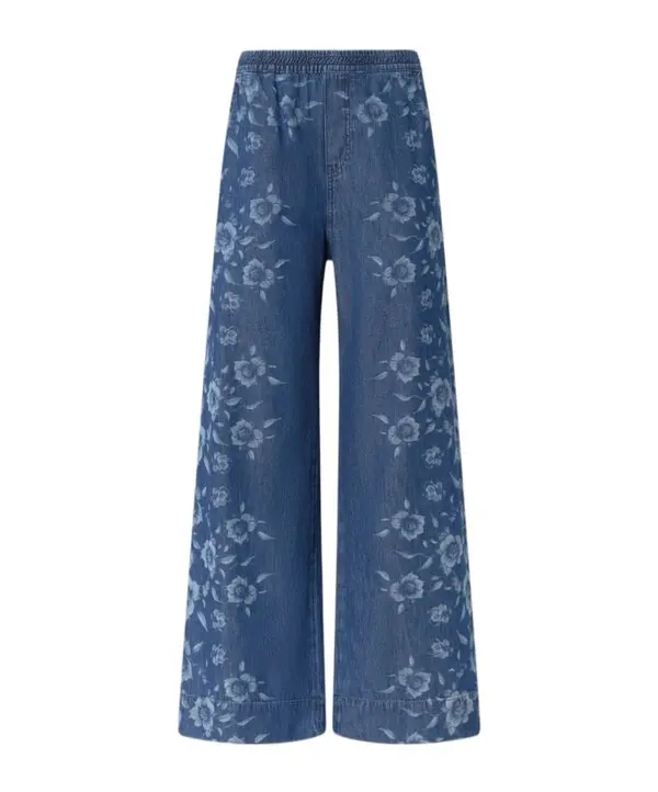 Pinko Floral Print Wide-leg Denim Jeans - Dark Blue