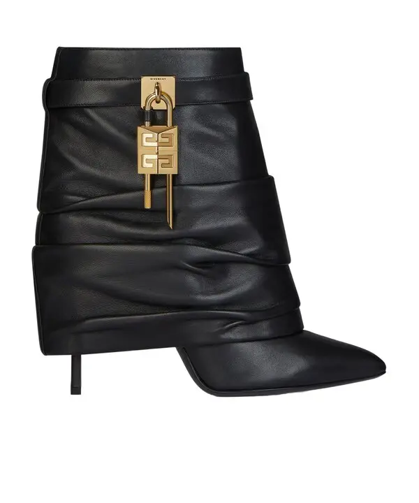 Givenchy Shark Lock Stiletto Ankle Boots In Nappa Leather - Black