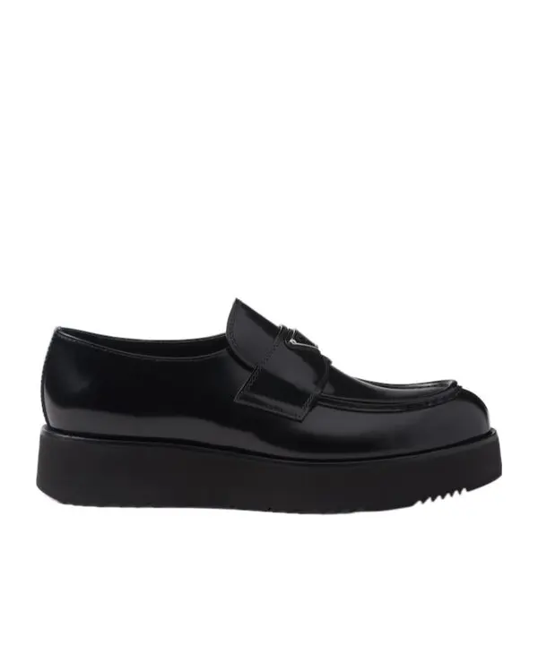 Prada Leather Loafers With Enamel Logo Detail