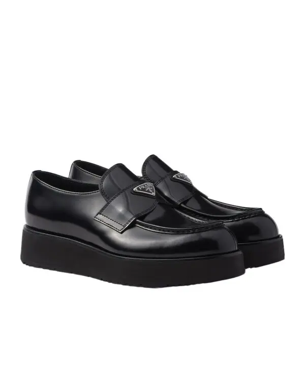 Prada Leather Loafers With Enamel Logo Detail