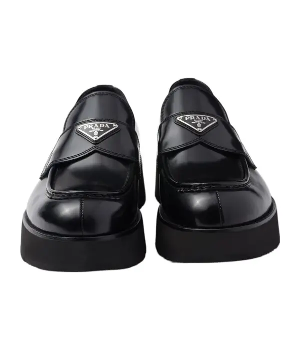 Prada Leather Loafers With Enamel Logo Detail