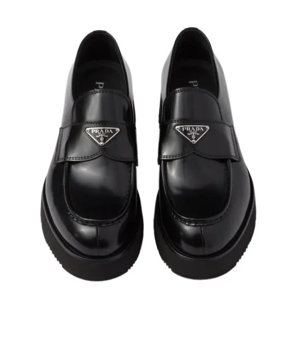 Prada Leather Loafers With Enamel Logo Detail