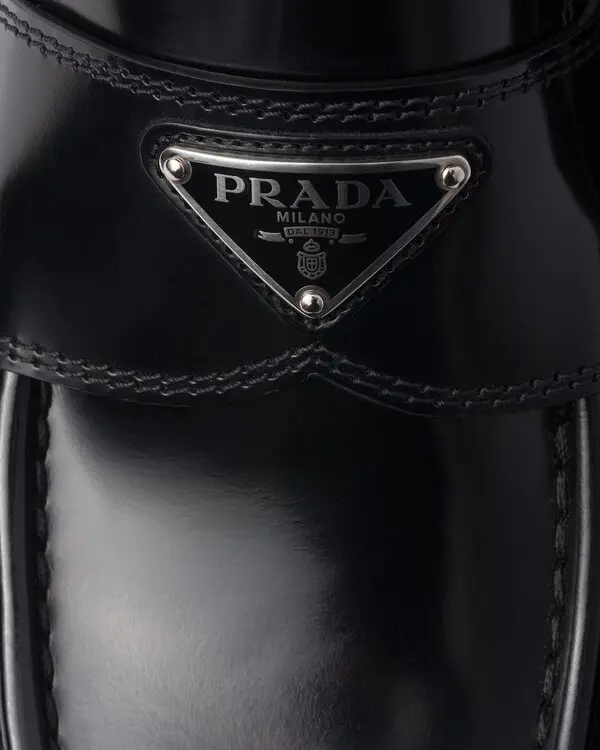 Prada Leather Loafers With Enamel Logo Detail