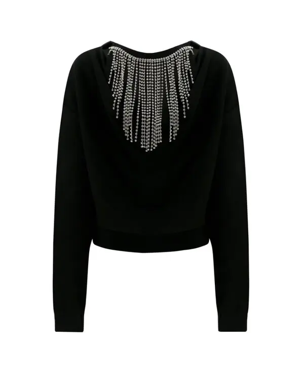 AREA Crystal Tassel Embellished Pullover