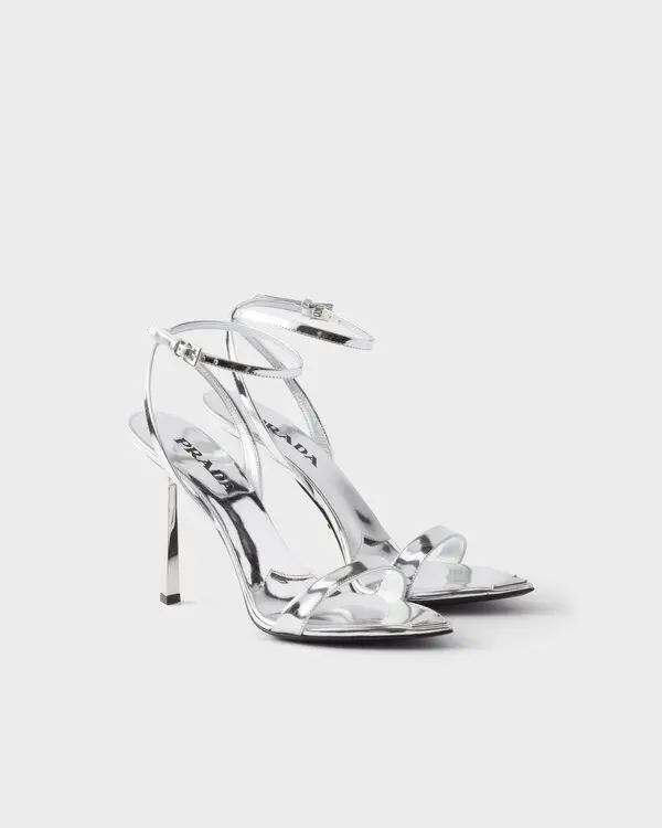 Prada Metallic Leather High-heeled Sandals - Silver