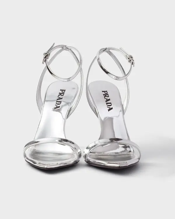 Prada Metallic Leather High-heeled Sandals - Silver