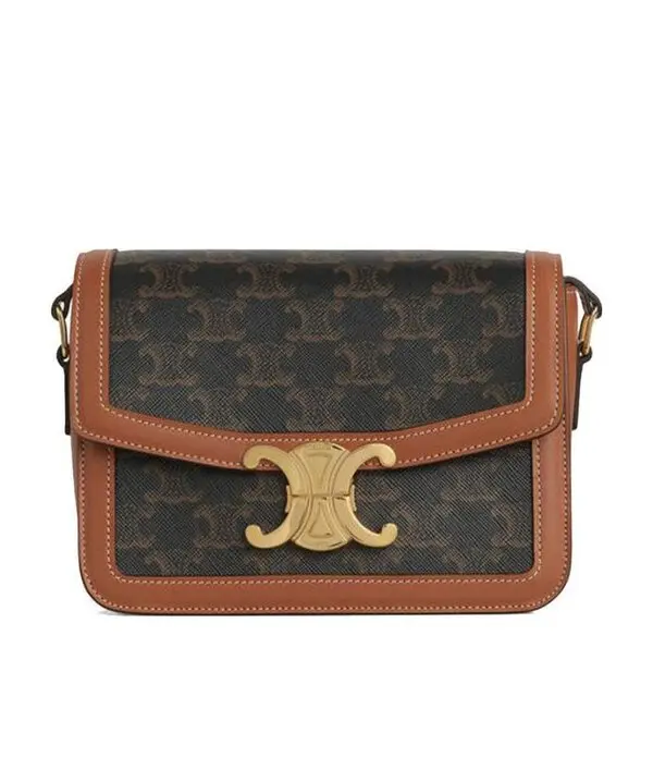 Celine Teen Triomphe Bag In Triomphe Canvas And Calfskin - Tan