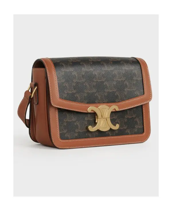 Celine Teen Triomphe Bag In Triomphe Canvas And Calfskin - Tan