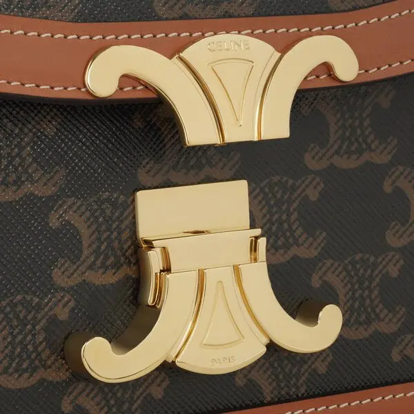 Celine Teen Triomphe Bag In Triomphe Canvas And Calfskin - Tan