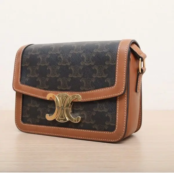 Celine Teen Triomphe Bag In Triomphe Canvas And Calfskin - Tan
