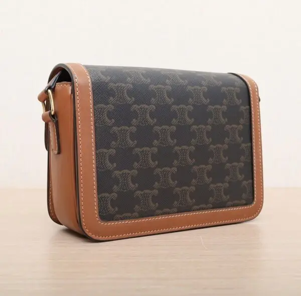 Celine Teen Triomphe Bag In Triomphe Canvas And Calfskin - Tan