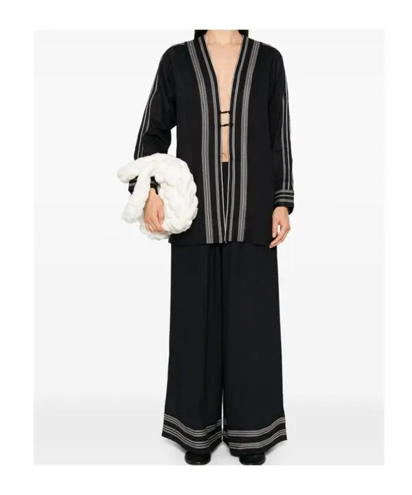 BODE Wide Leg Pants With Decorative Stitching - Black