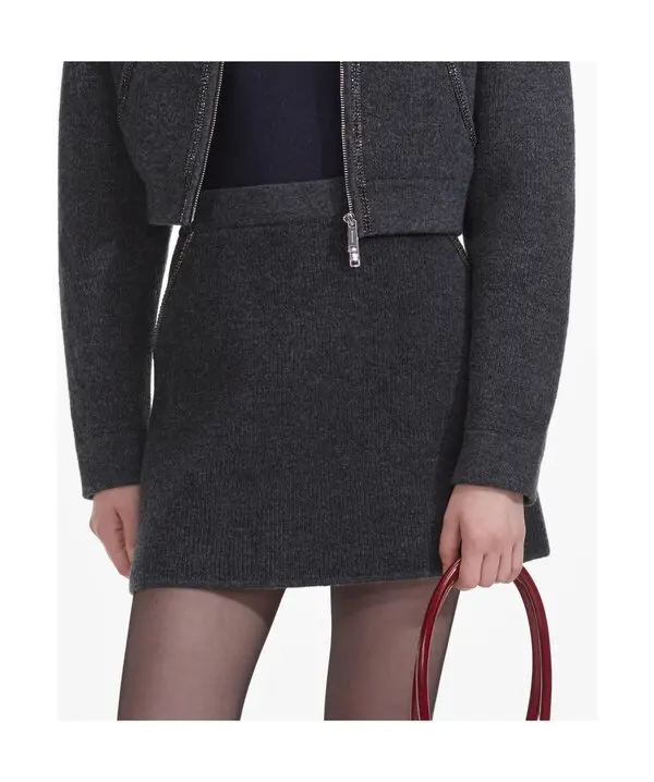 SELF-PORTRAIT Knit Mini Skirt With Elastic Waist And Pockets