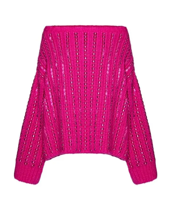 Valentino Garavani Off-shoulder Embellished Knitted Sweater