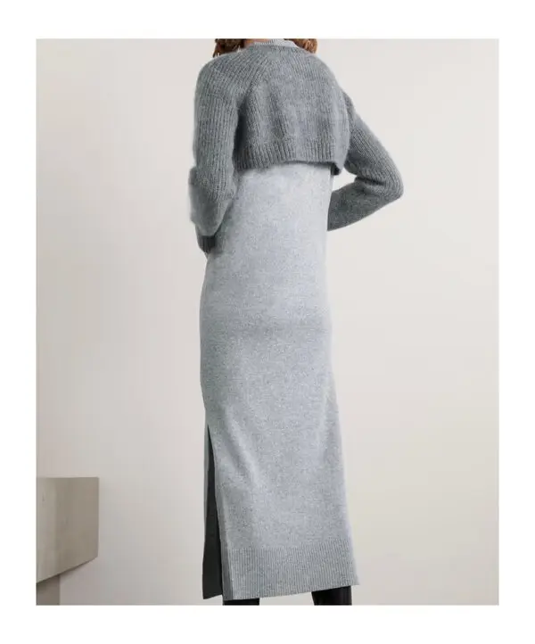 Sacai Layered Ribbed Maxi Dress With Faux Pearl Buttons