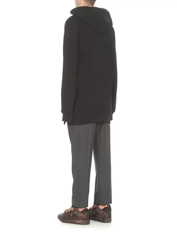 LANVIN Logo Embroidered Drawstring Hoodie - Black