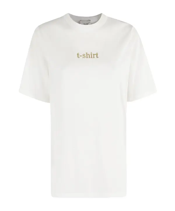 ALYSI Crewneck T-shirt With Lettering And Logo Patch - White