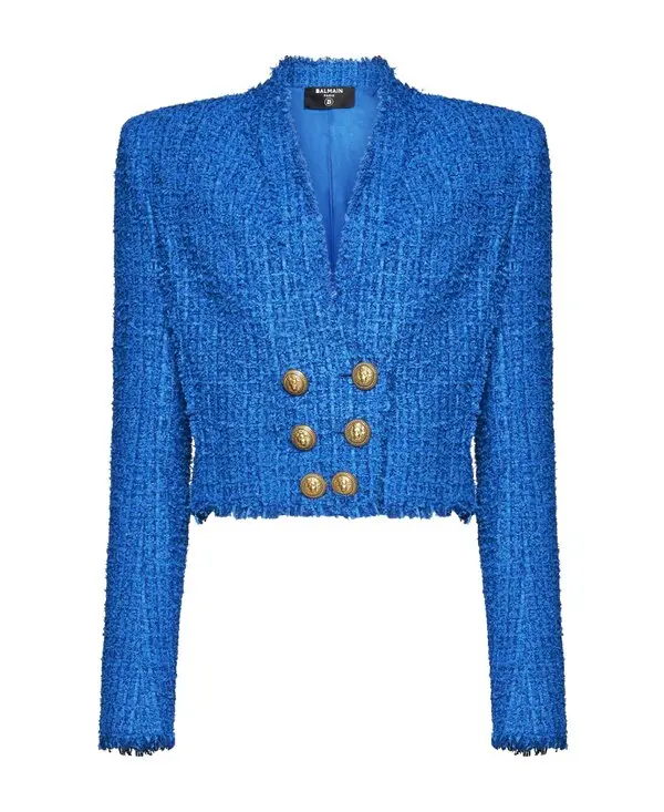 Balmain Double-breasted Cropped Jacket - Blue